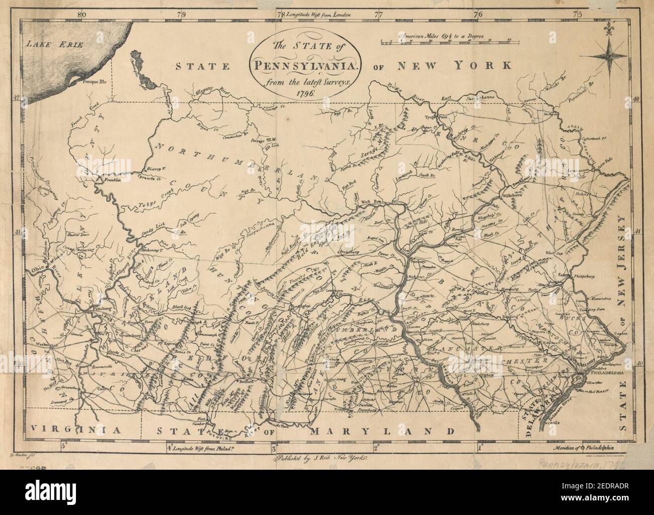 The State of Pennsylvania from the latest surveys Stock Photo - Alamy