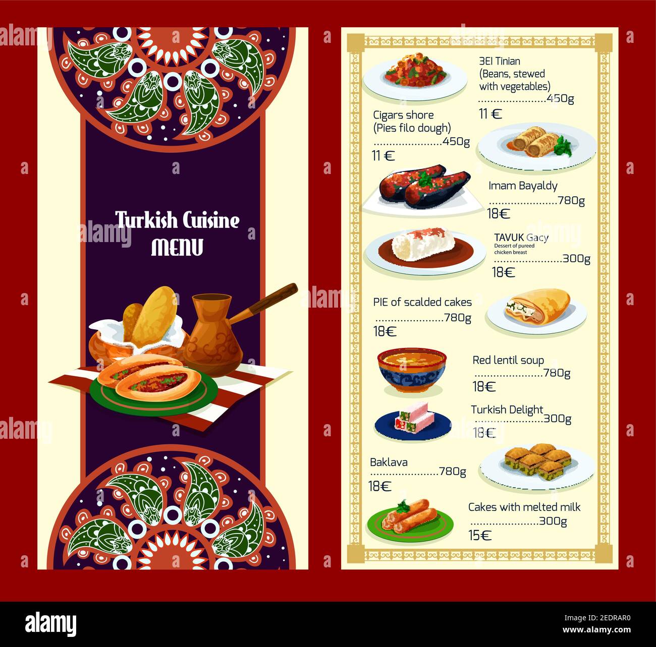 Turkish cuisine restaurant menu with traditional delights and meat ...