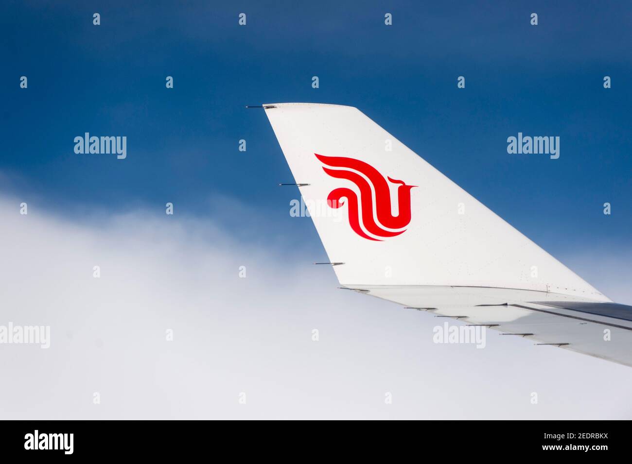 Aerial view of the Air China logo on the winglet on the Airbus A330 of ...