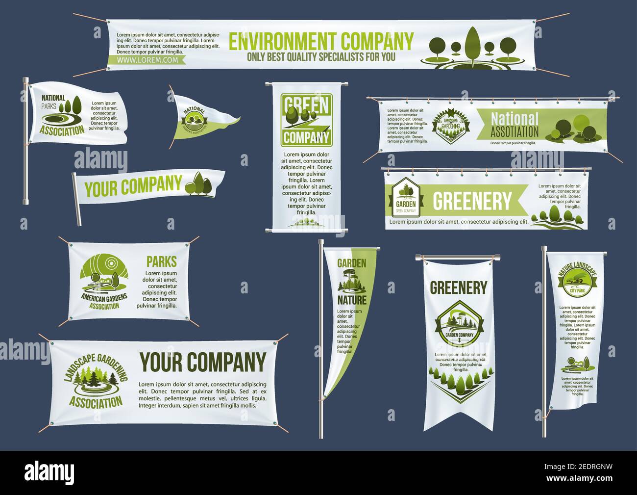 Eco green business street banner, flag and ribbon template. Nature ...