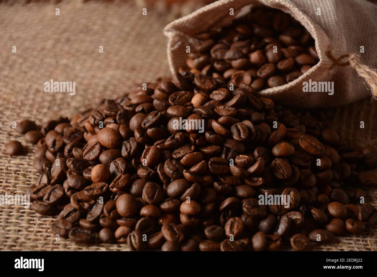 Coffee beans and a sack of coffee Stock Photo - Alamy