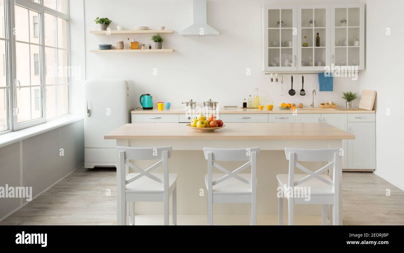 Dining room, kitchen, healthy food and stylish design Stock Photo - Alamy