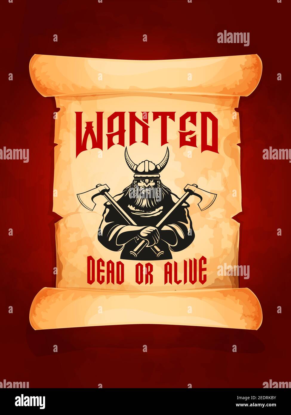 Wanted dead or alive poster with ancient viking warrior with axes in ...