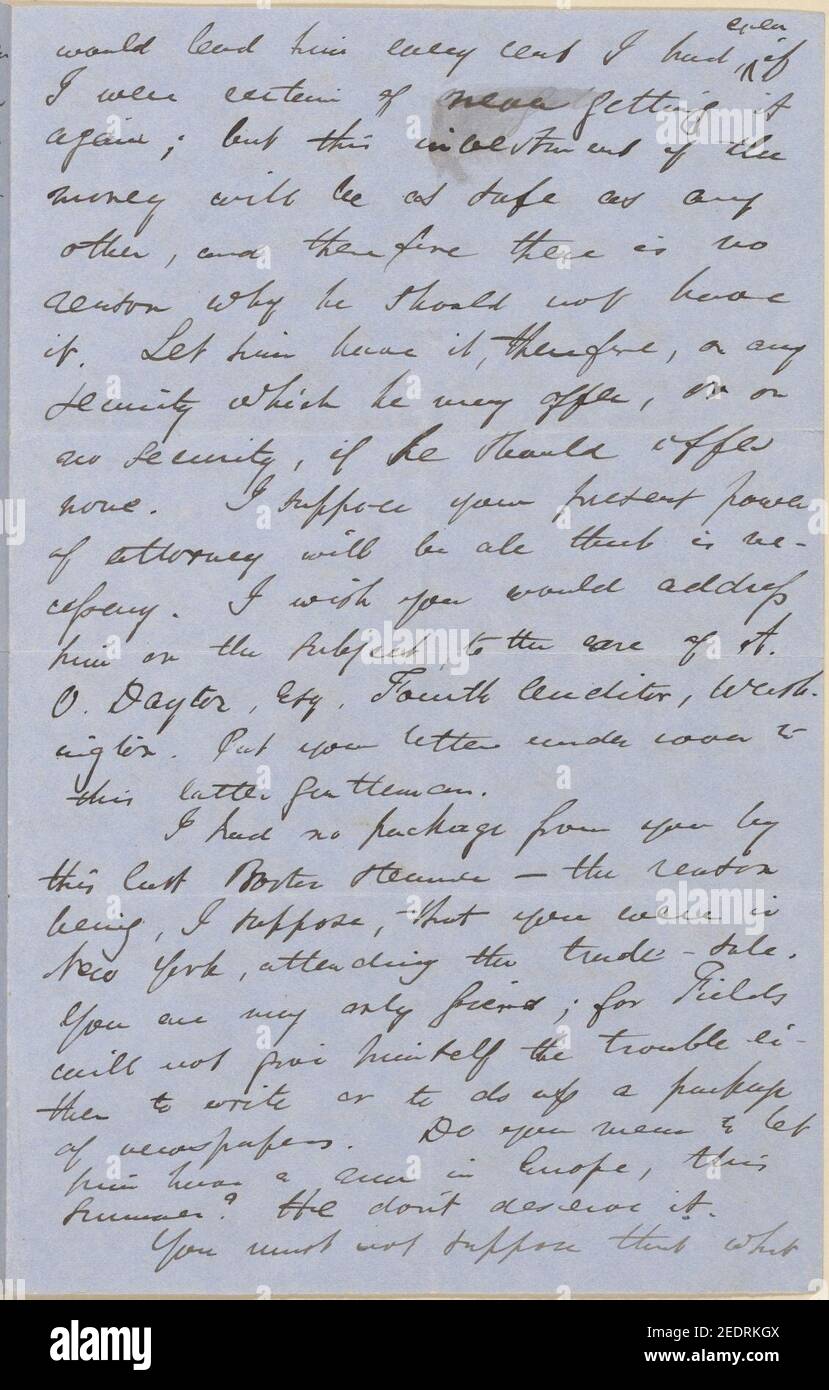 Tick(nor, William D.), ALS to. Mar. 30, 1854 Stock Photo - Alamy