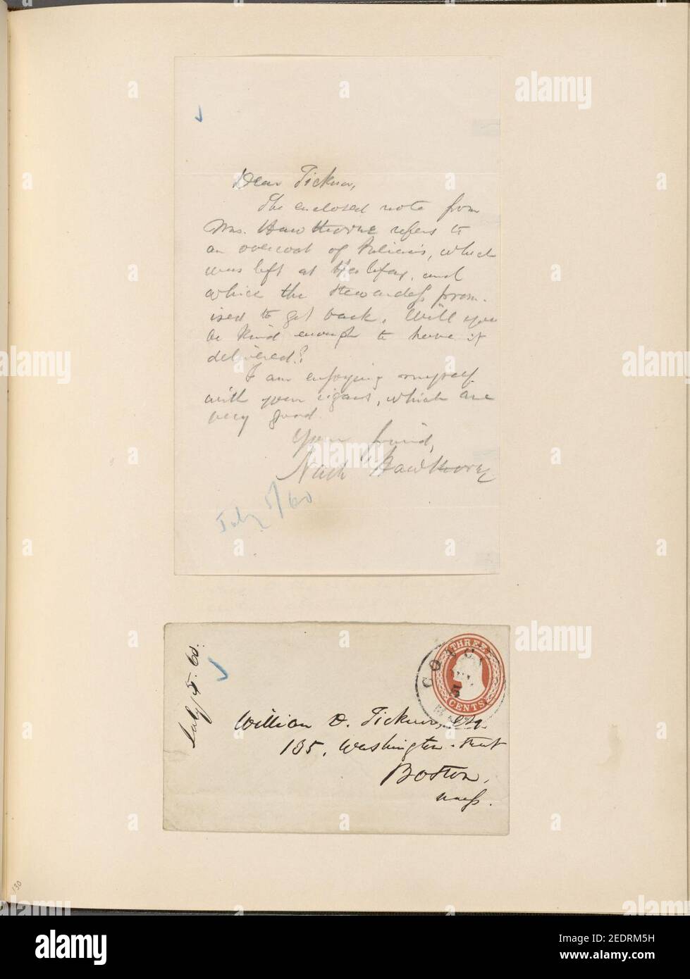 Ticknor, (William D.), ALS to. (Jul. 5, 1860 Stock Photo - Alamy
