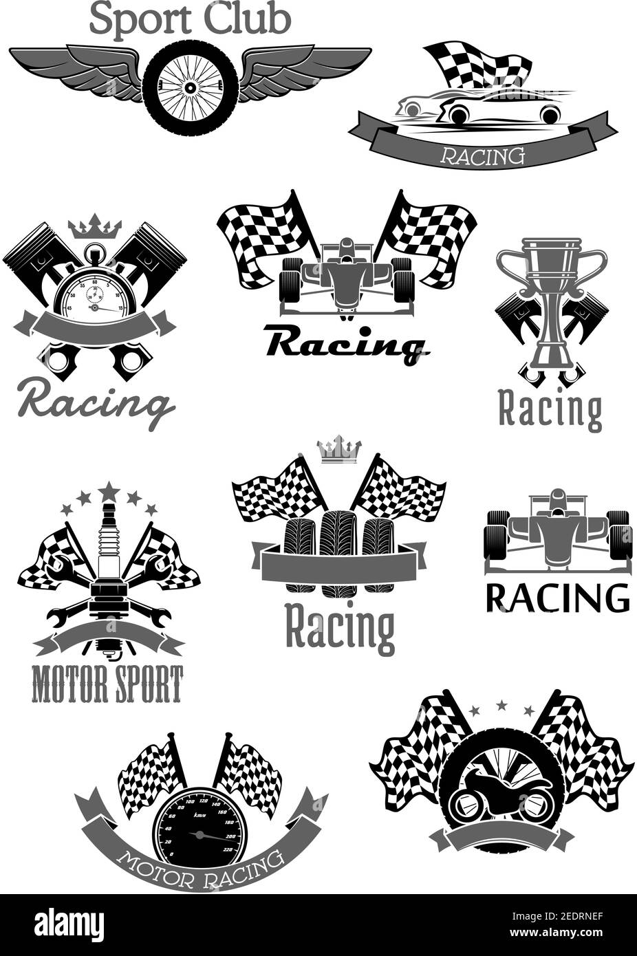 Car speed racing sport icons. Motor rally sport club symbols set of ...
