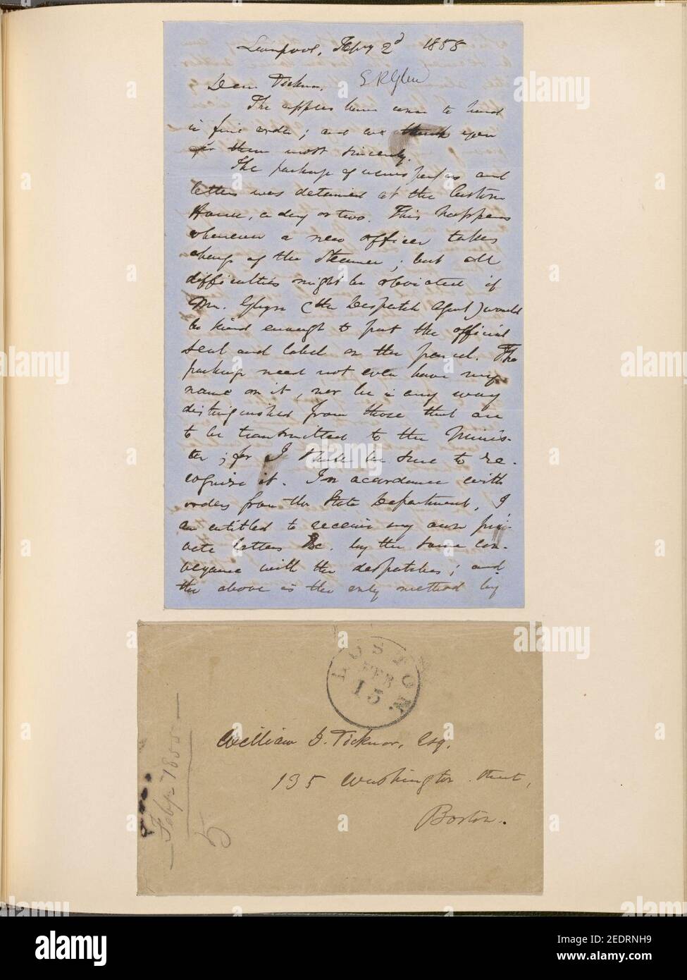 Ticknor, (William D.), ALS to. Feb. 2, 1855 Stock Photo - Alamy