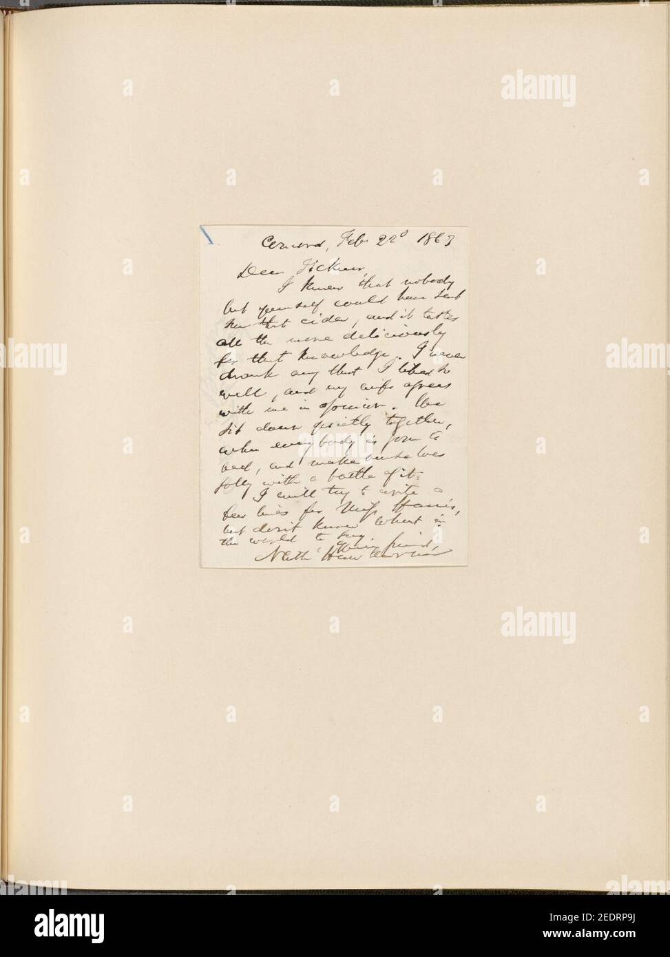 Ticknor, (William D.), ALS to. Feb. 22, 1863 Stock Photo - Alamy