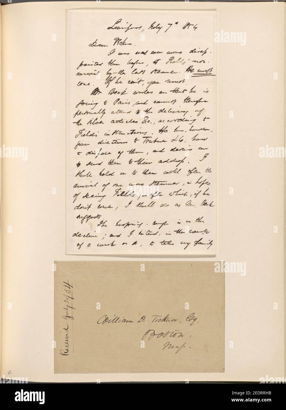 Ticknor, (William D.), ALS to. Jul. 7, 1854 Stock Photo - Alamy