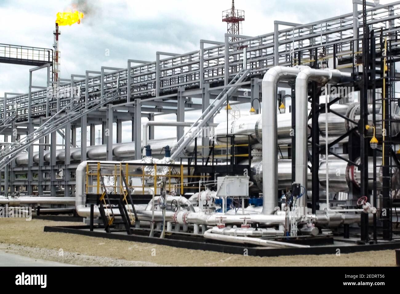 Oil refinery. Construction of an oil industrial facility Stock Photo ...