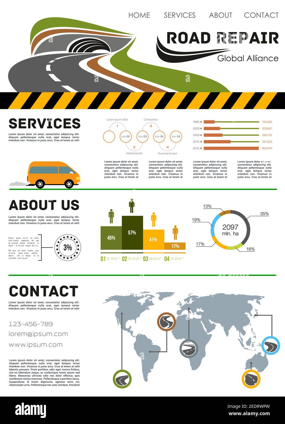 Road repair and construction landing page. Vector template for highway ...
