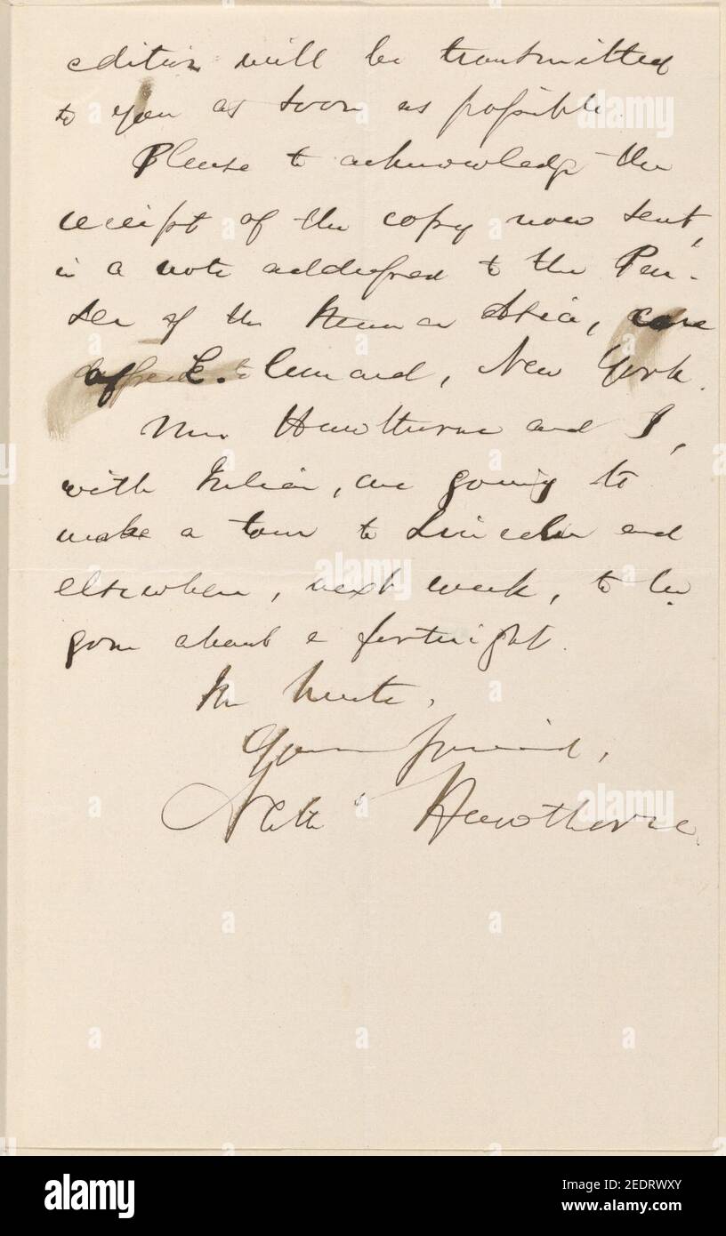 Ticknor, (William D.), ALS to. Mar. 20, 1857 Stock Photo - Alamy