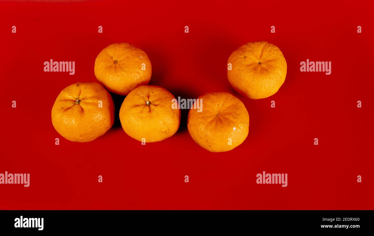 5 Mandarin oranges for Chinese New year celebration and decoration on ...