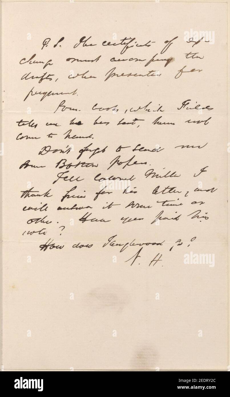 Ticknor, (William D.), ALS to. Nov. 4, 1853 Stock Photo - Alamy