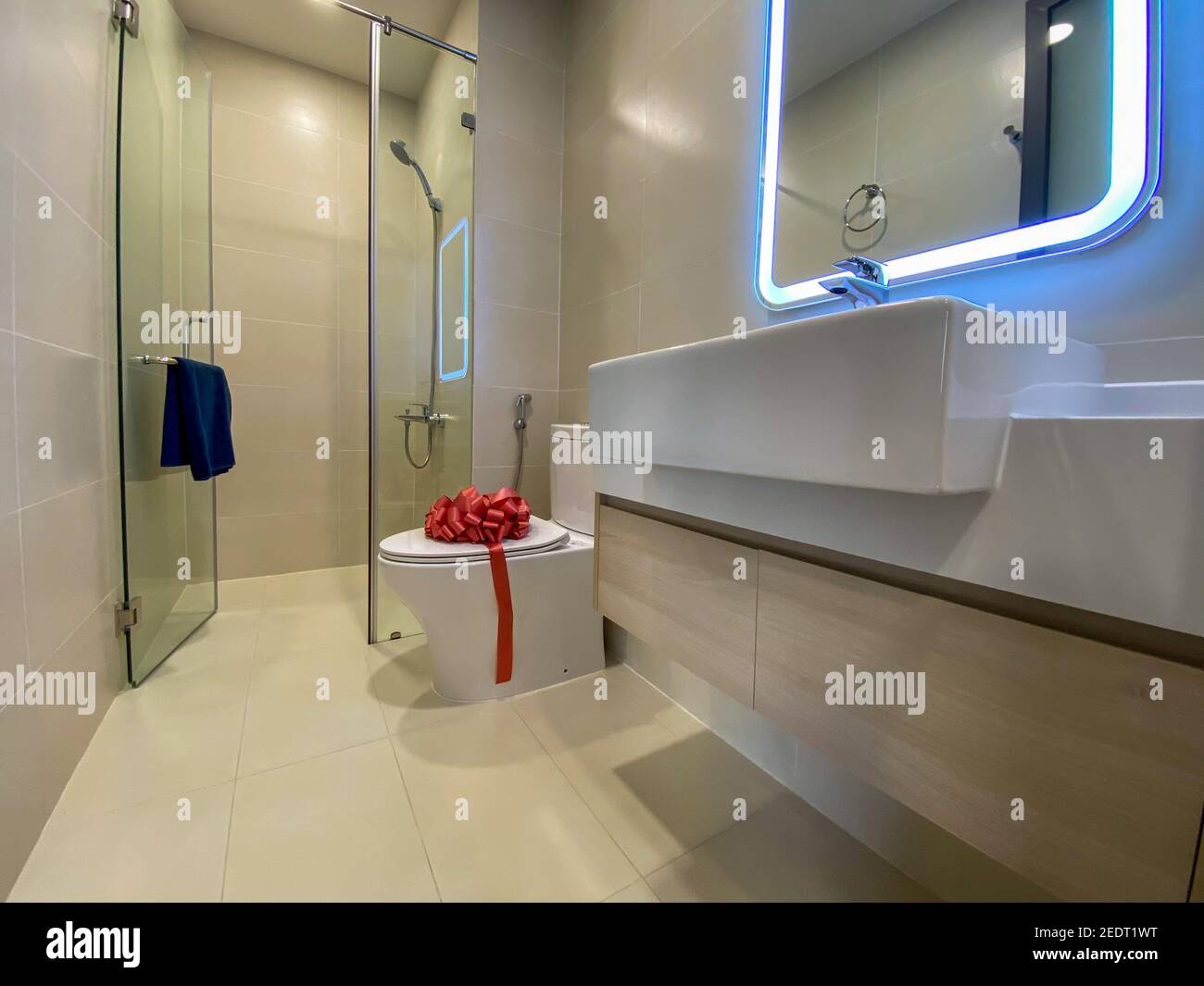 Brand new toilet in restroom of an model house. High quality photo ...