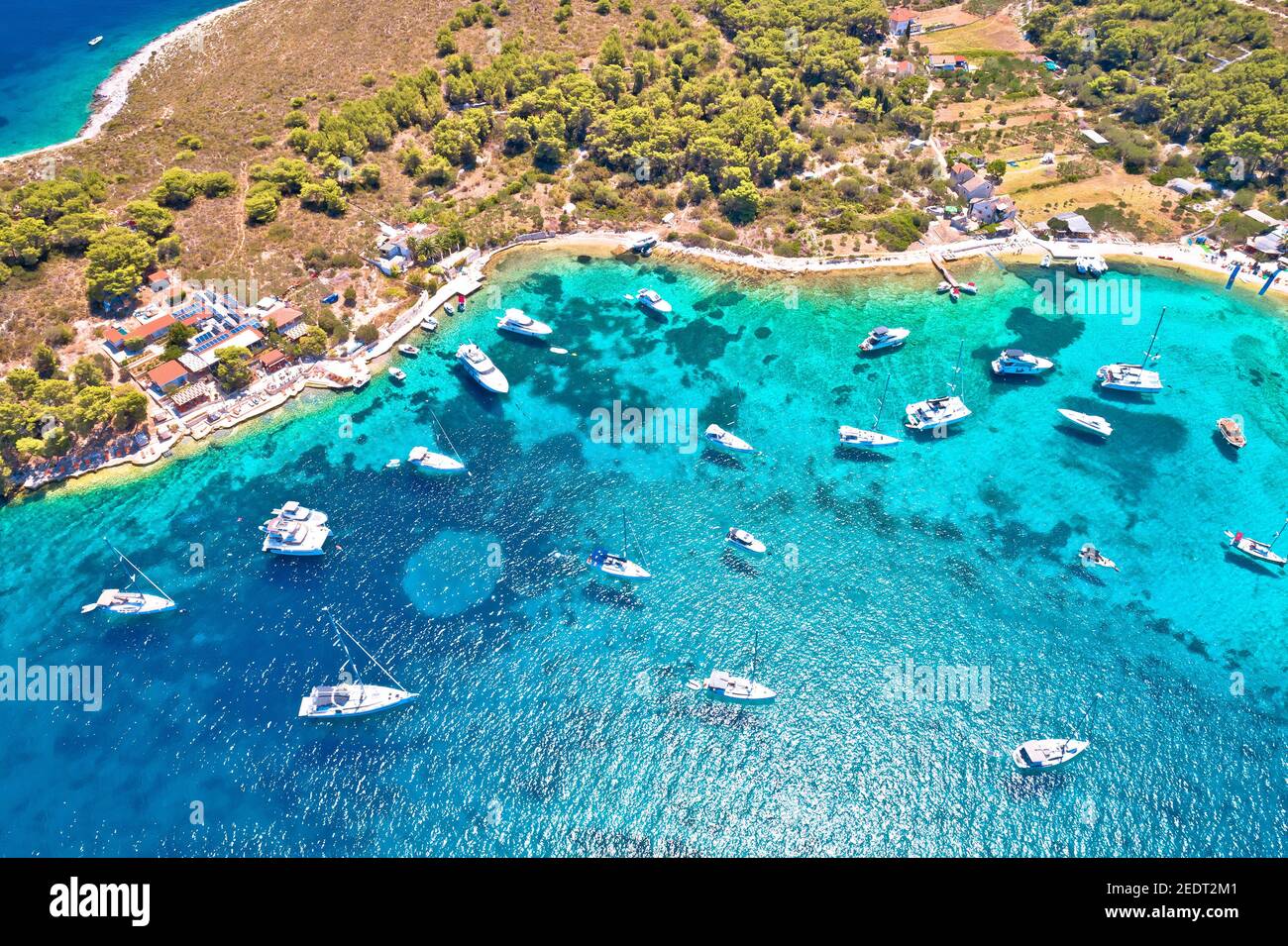Hvar archipelago sailing turquoise beach aerial view. Island of ...