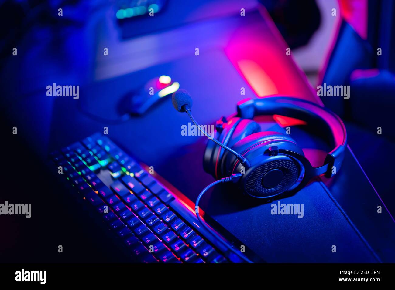 Professional gamers room with headphones microphone for cyber esports ...