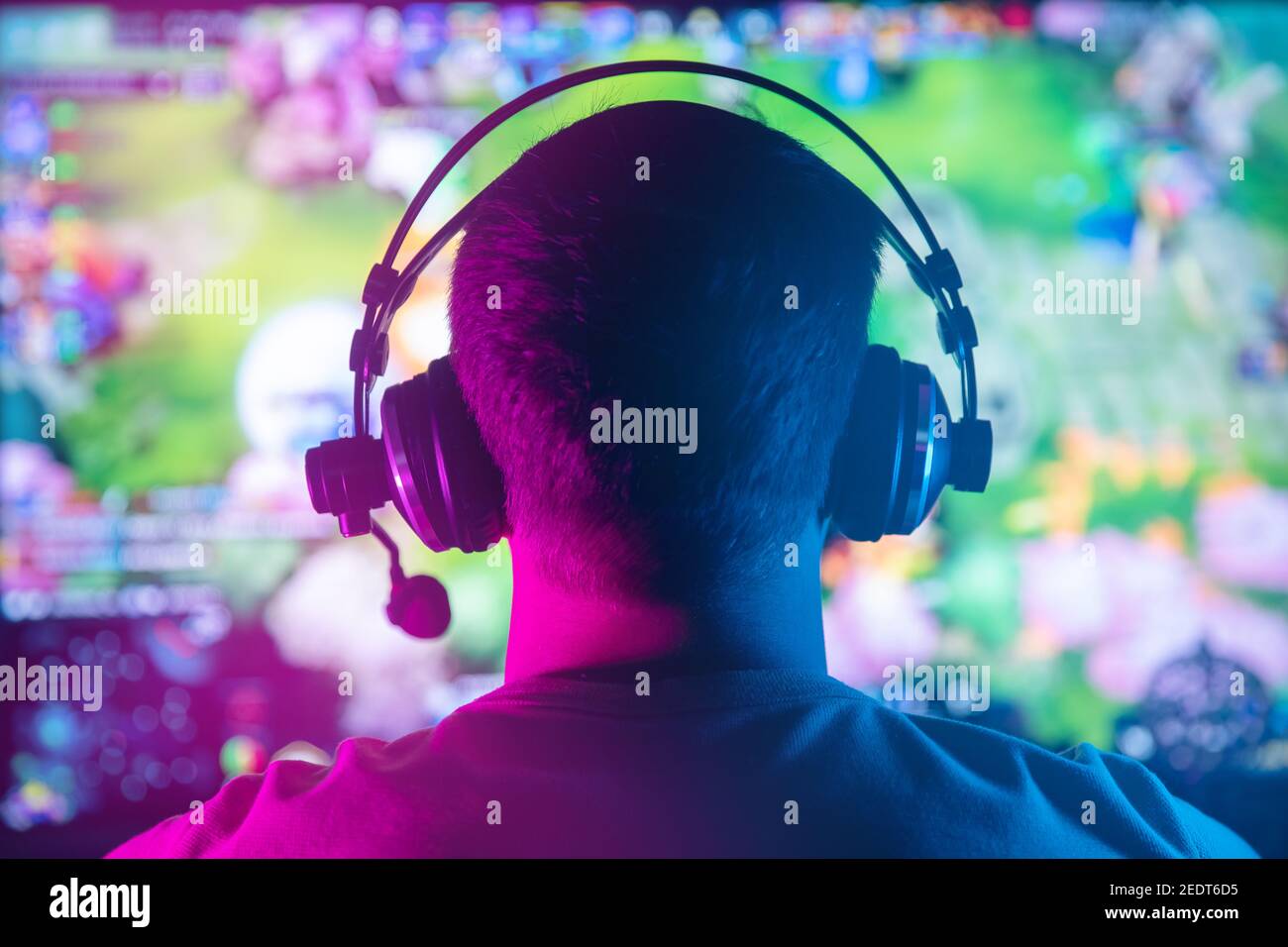 Professional cyber gamer studio room with personal computer for stream ...