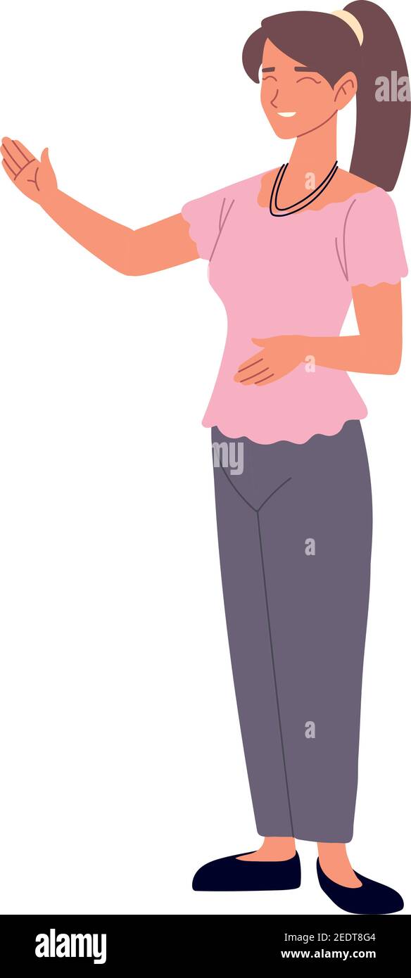 young woman character with pony tail hair style vector illustration ...