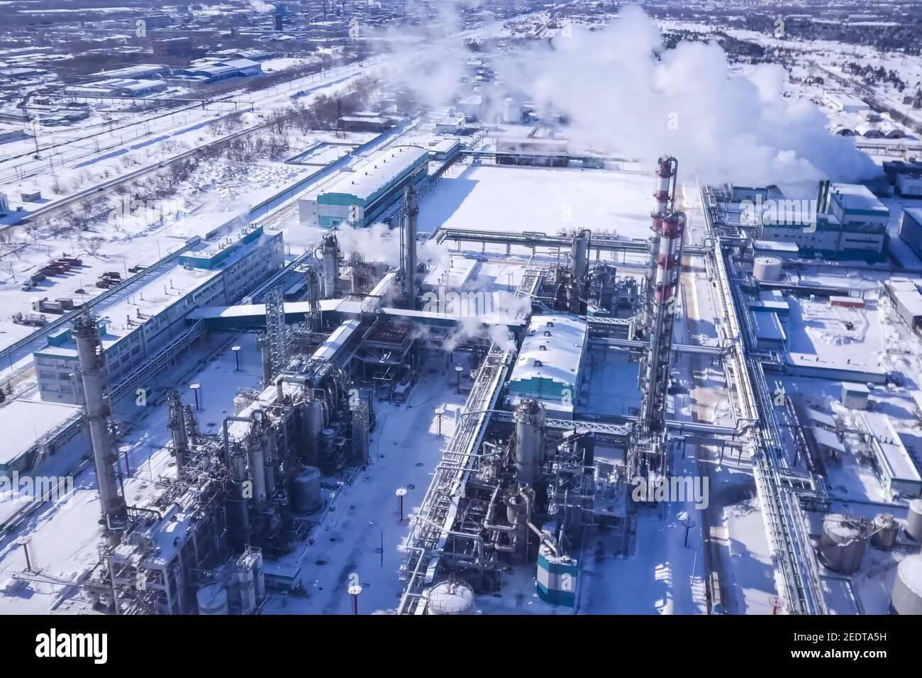 Oil refinery and petrochemical plant in winter Stock Photo - Alamy