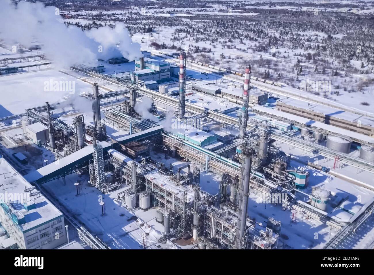 Oil refinery and petrochemical plant in winter Stock Photo - Alamy