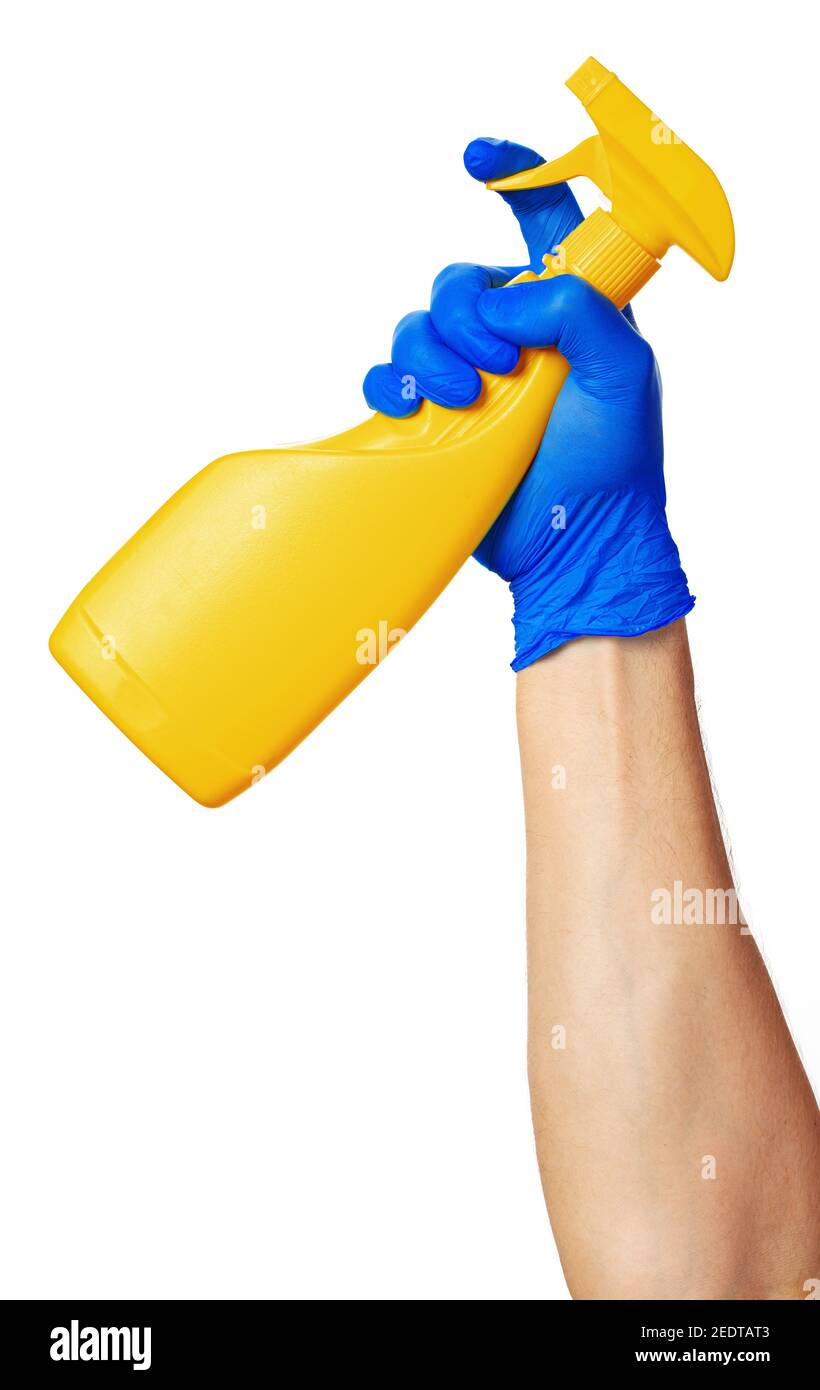 hand holding spray bottles isolated against white background Stock ...