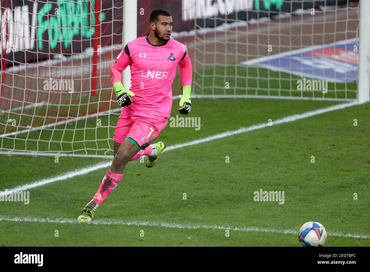 Doncaster Rovers' goalkeeper Ellery Balcombe in action during the Sky ...
