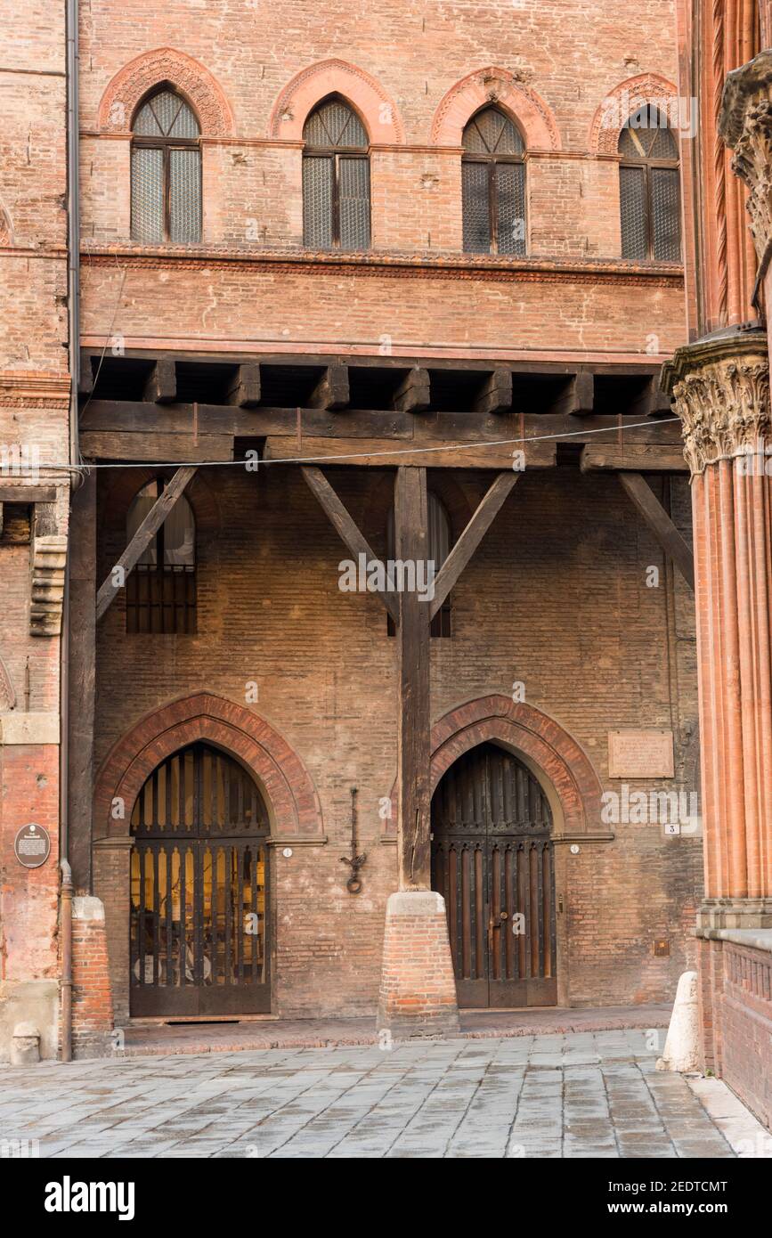 Ancient medieval archways and wooden supports in old buildings in ...