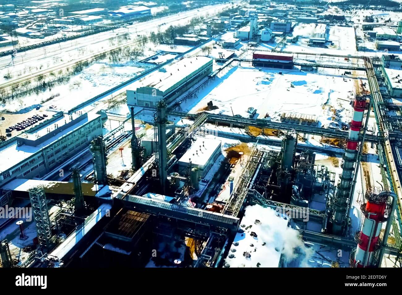 Oil refinery and petrochemical plant in winter Stock Photo - Alamy