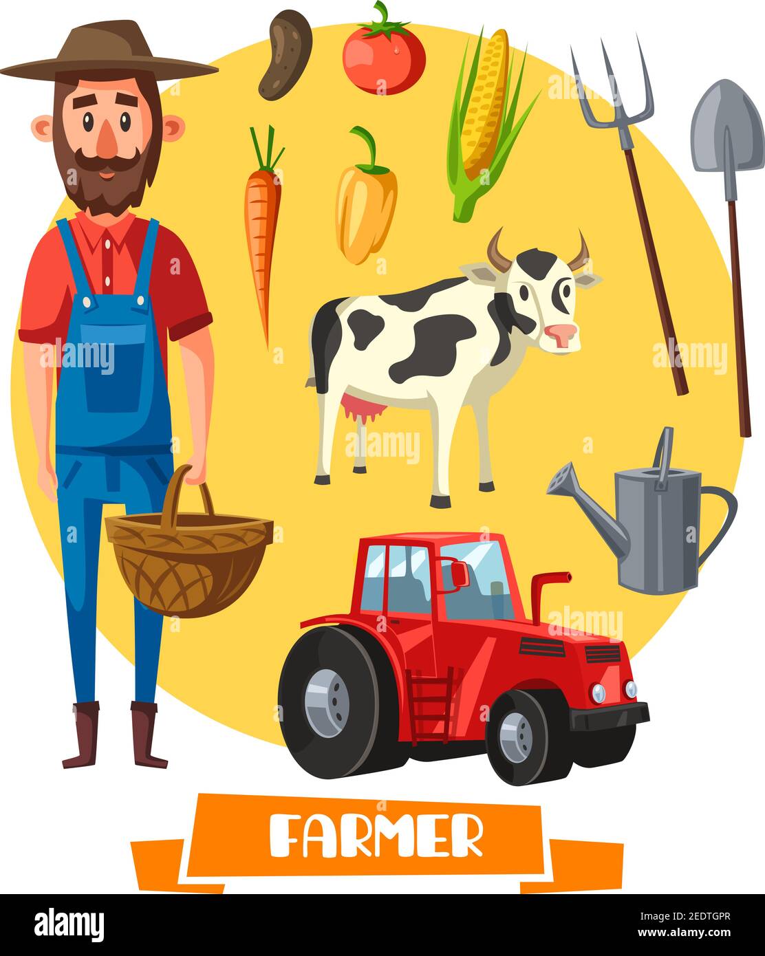 Farmer on farm vector poster. Agriculture and farming profession ...