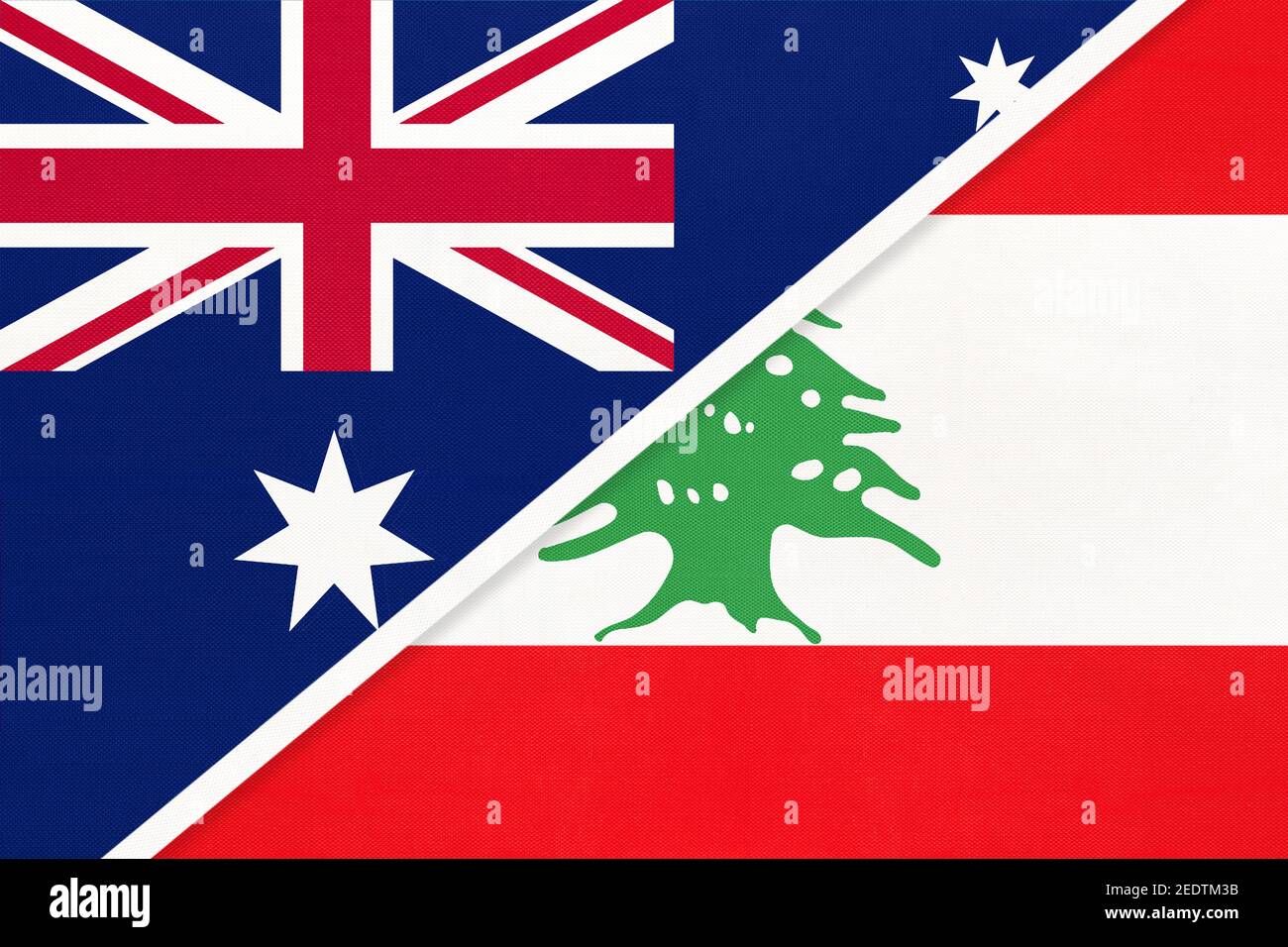 Australia and Lebanon or Lebanese Republic, national flags from textile ...