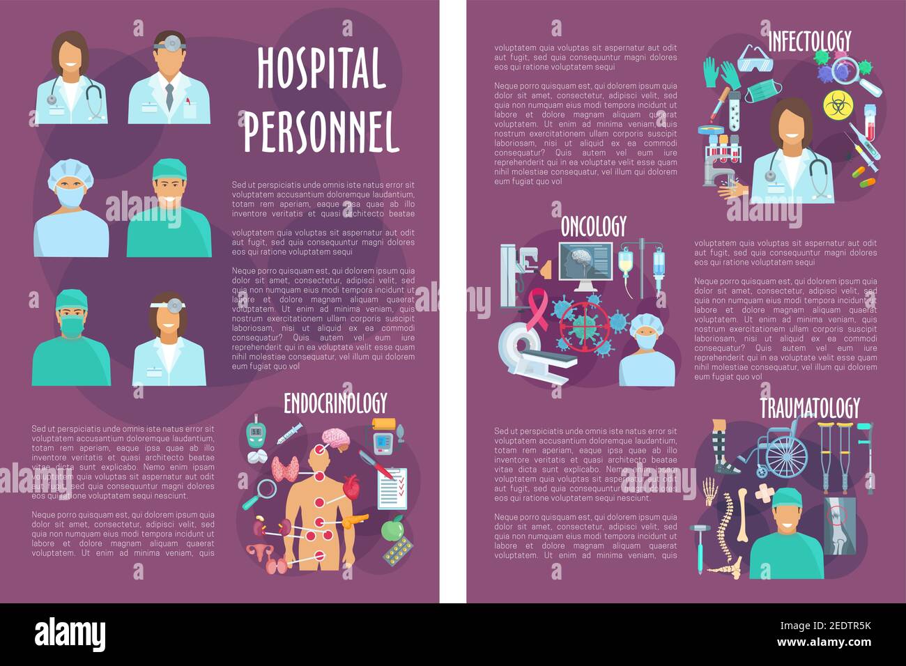 Medical personnel or hospital doctors vector posters. Endocrinology ...