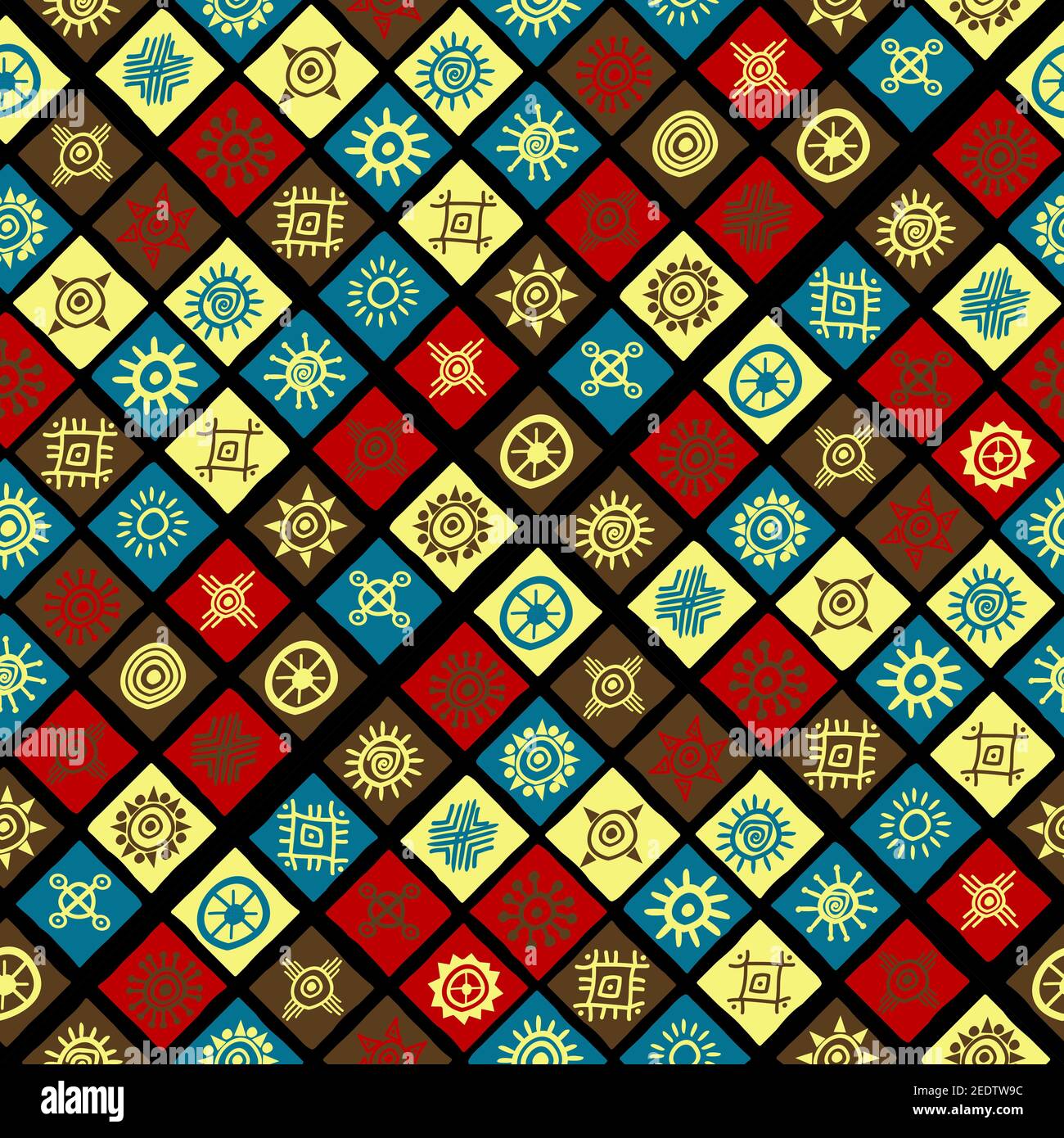 Abstract seamless background with sun symbols in squares Stock Vector ...