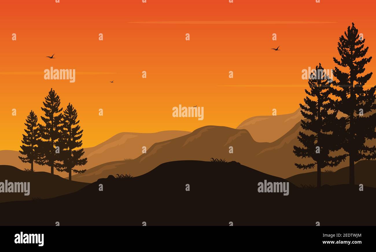 Beautiful natural scenery at dusk. Vector illustration of a city Stock ...