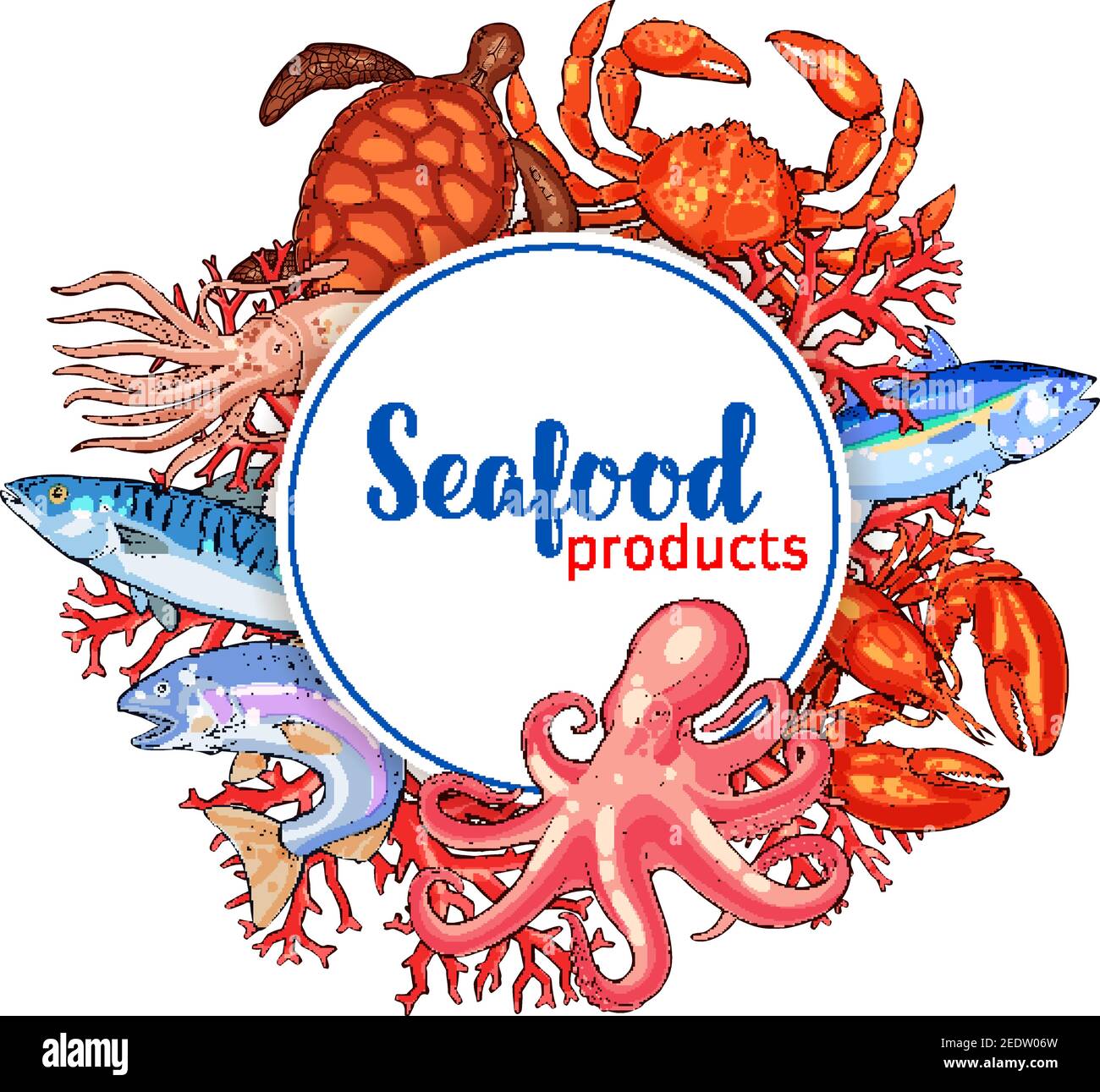 Seafood products vector poster for sea food and fish restaurant. Design ...