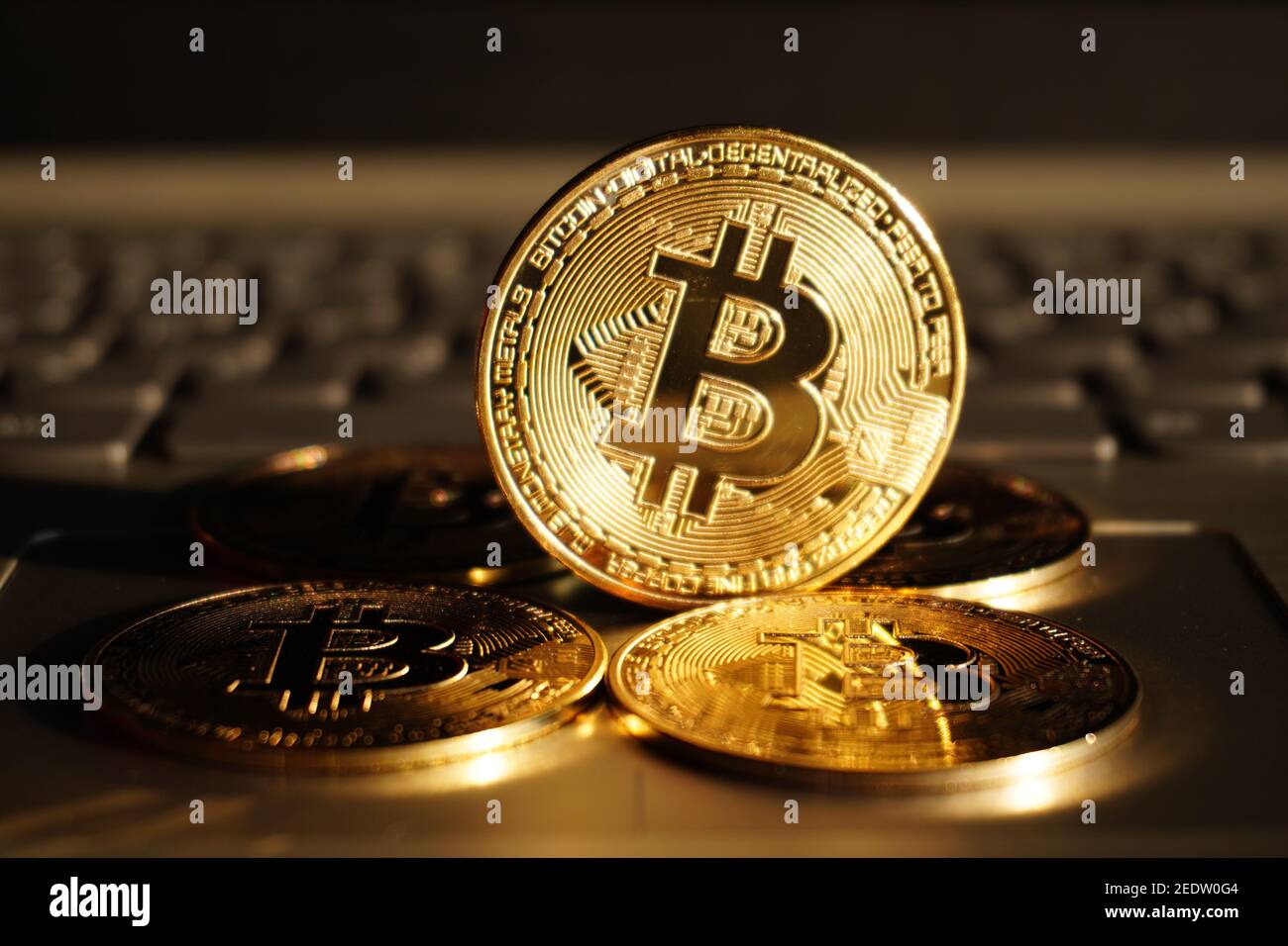Bit coin crypto currency on computer background. Digital currency ...