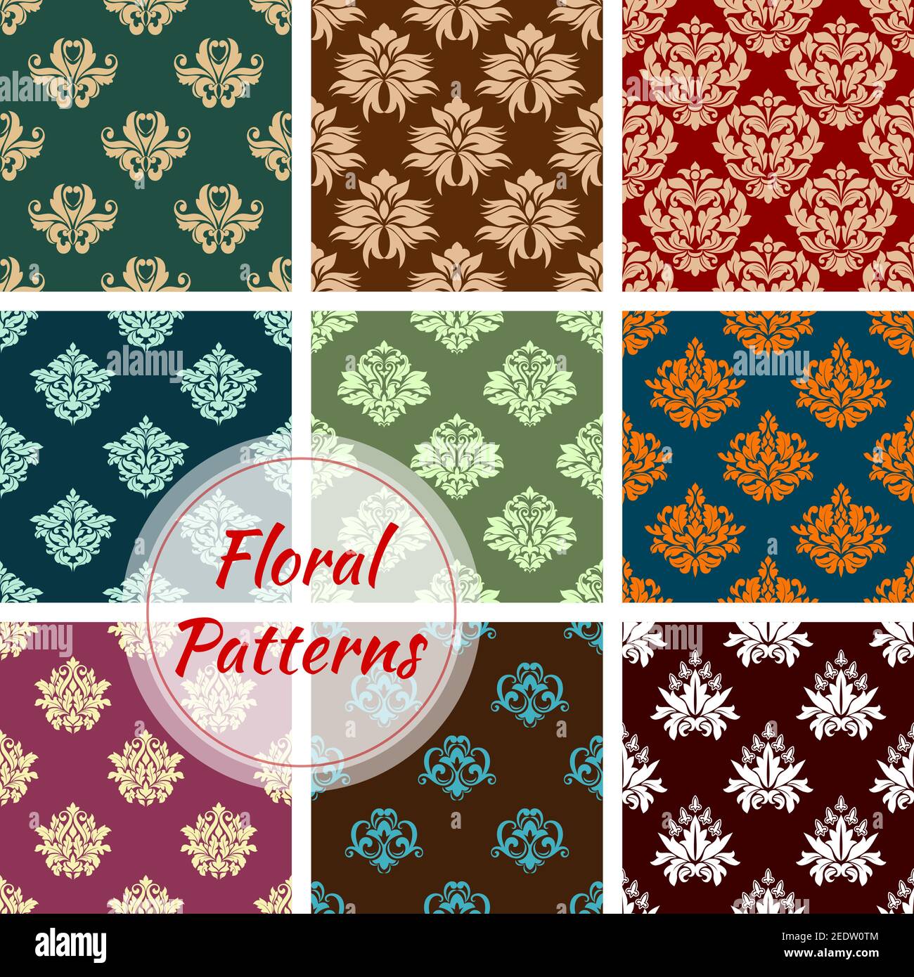 Damask floral pattern of seamless flourish baroque ornaments. Vector ...