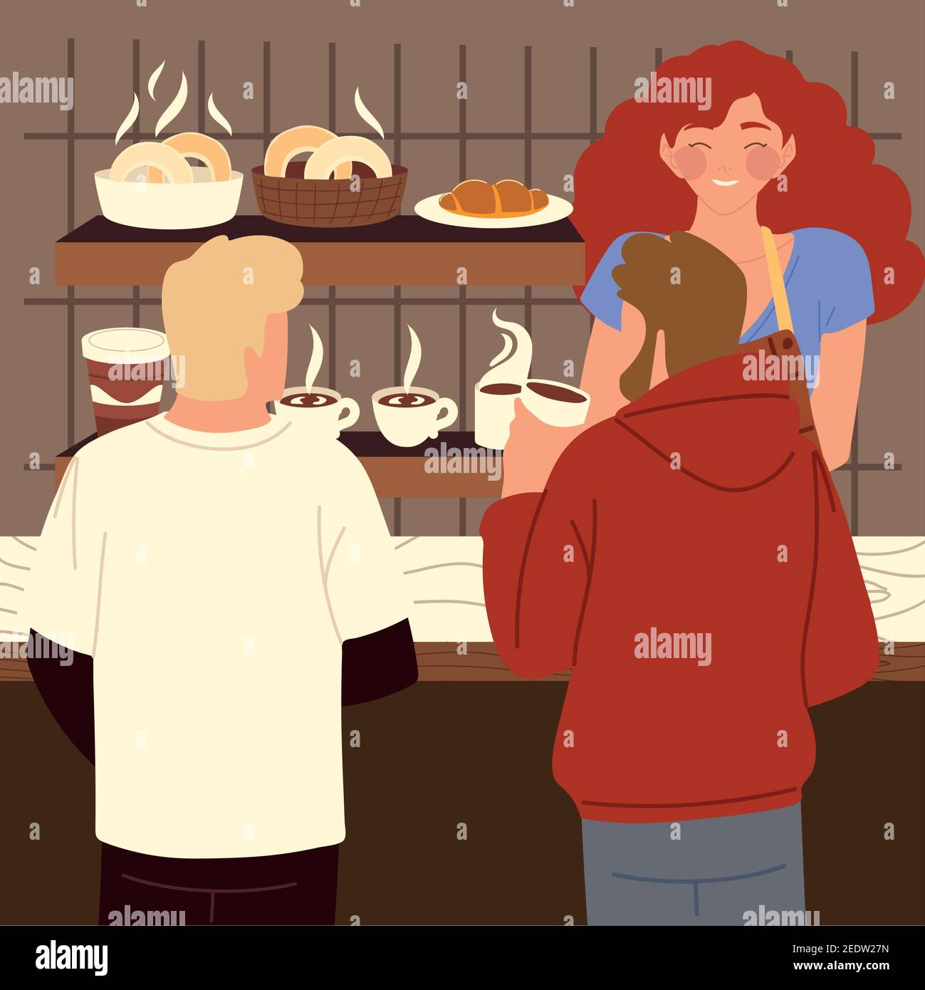 coffee house barista and coffee shop customers characters vector ...