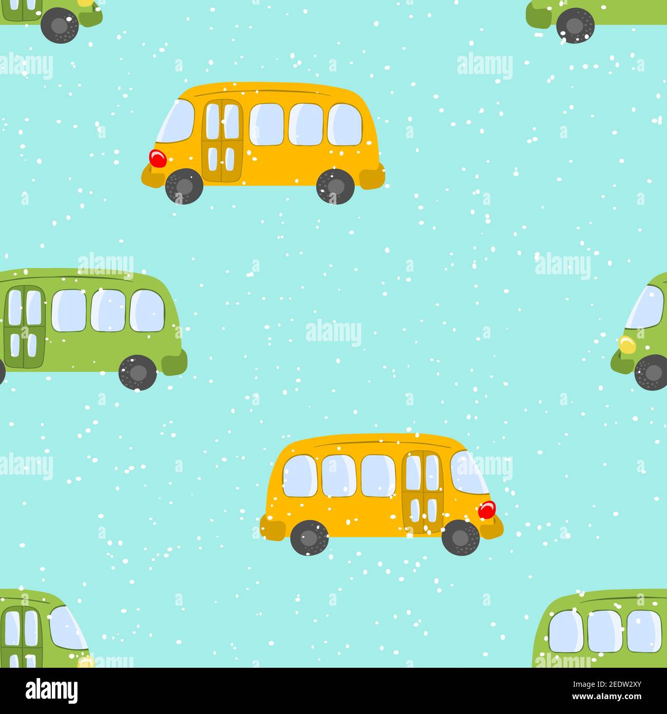 Seamless pattern with cute buses on blue background. Cartoot transport ...
