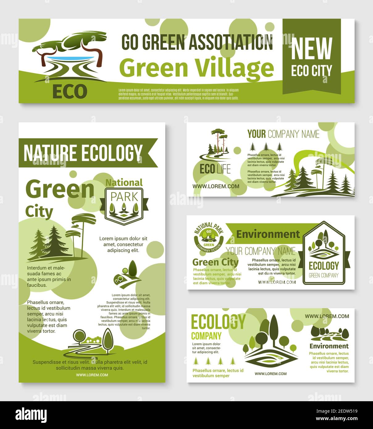 Nature ecology banner and business card template. Green city and eco ...