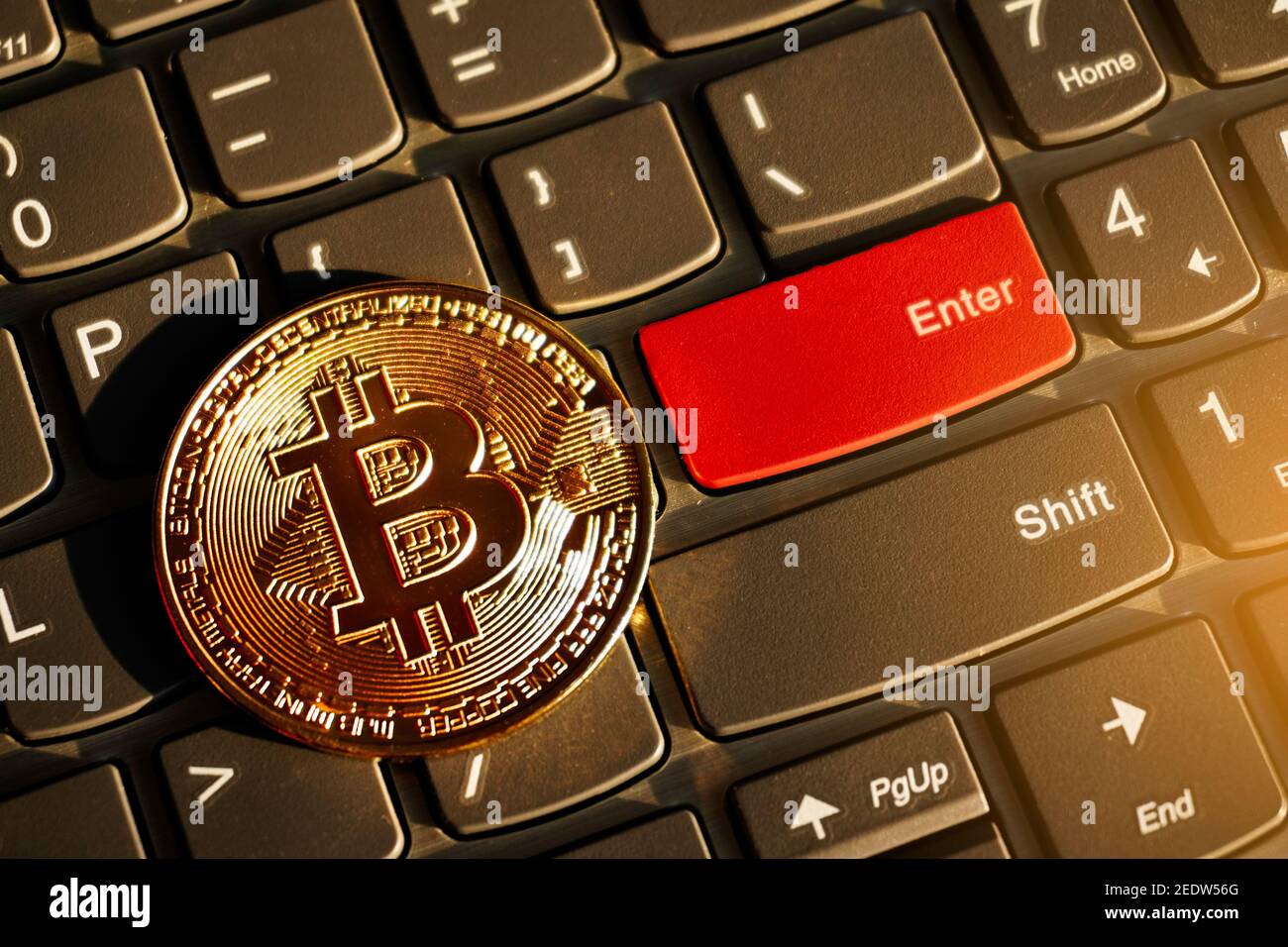 Bit coin crypto currency on computer background. Digital currency ...