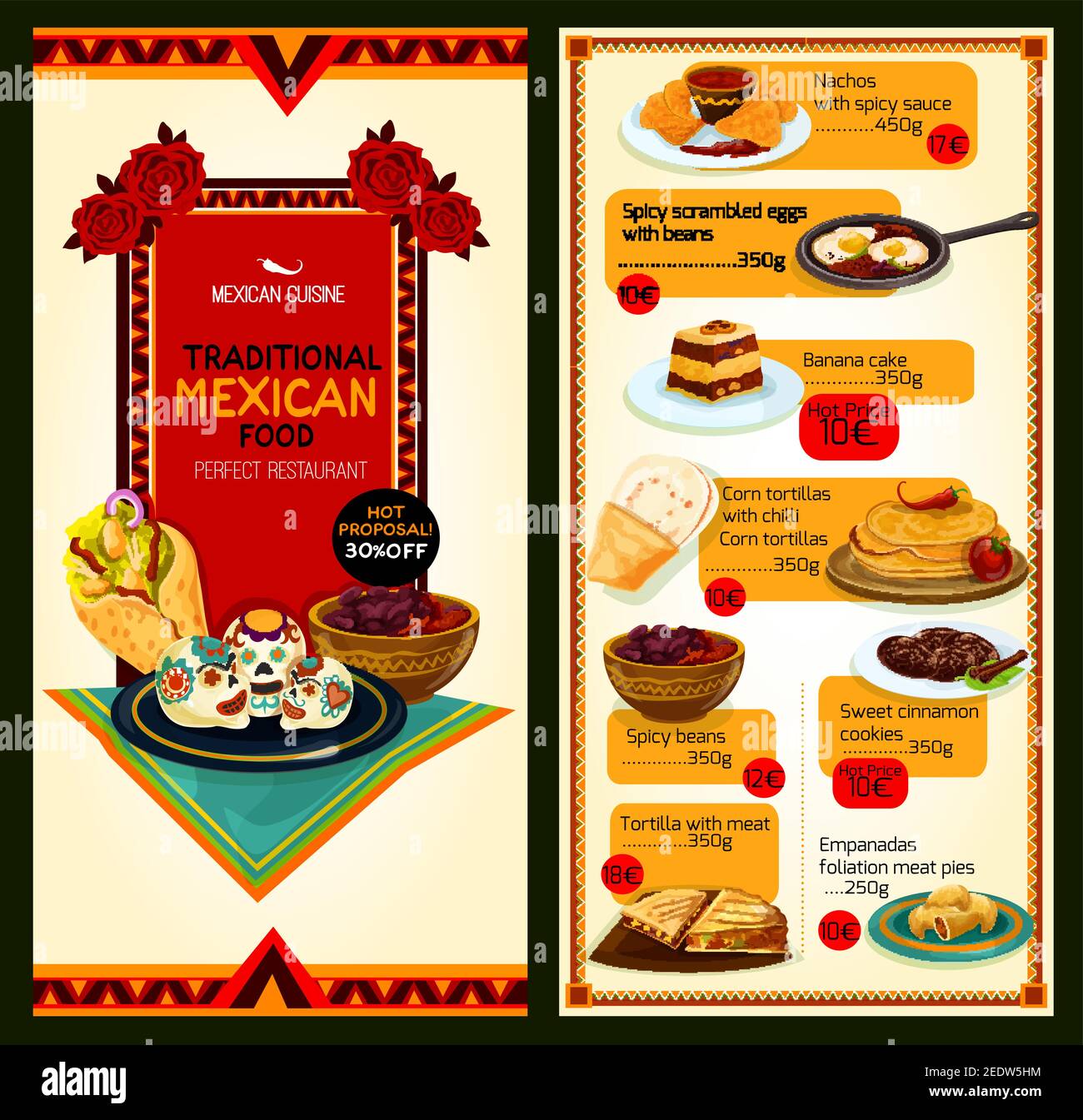 Mexican cuisine menu for restaurant. Traditional dishes of vector ...