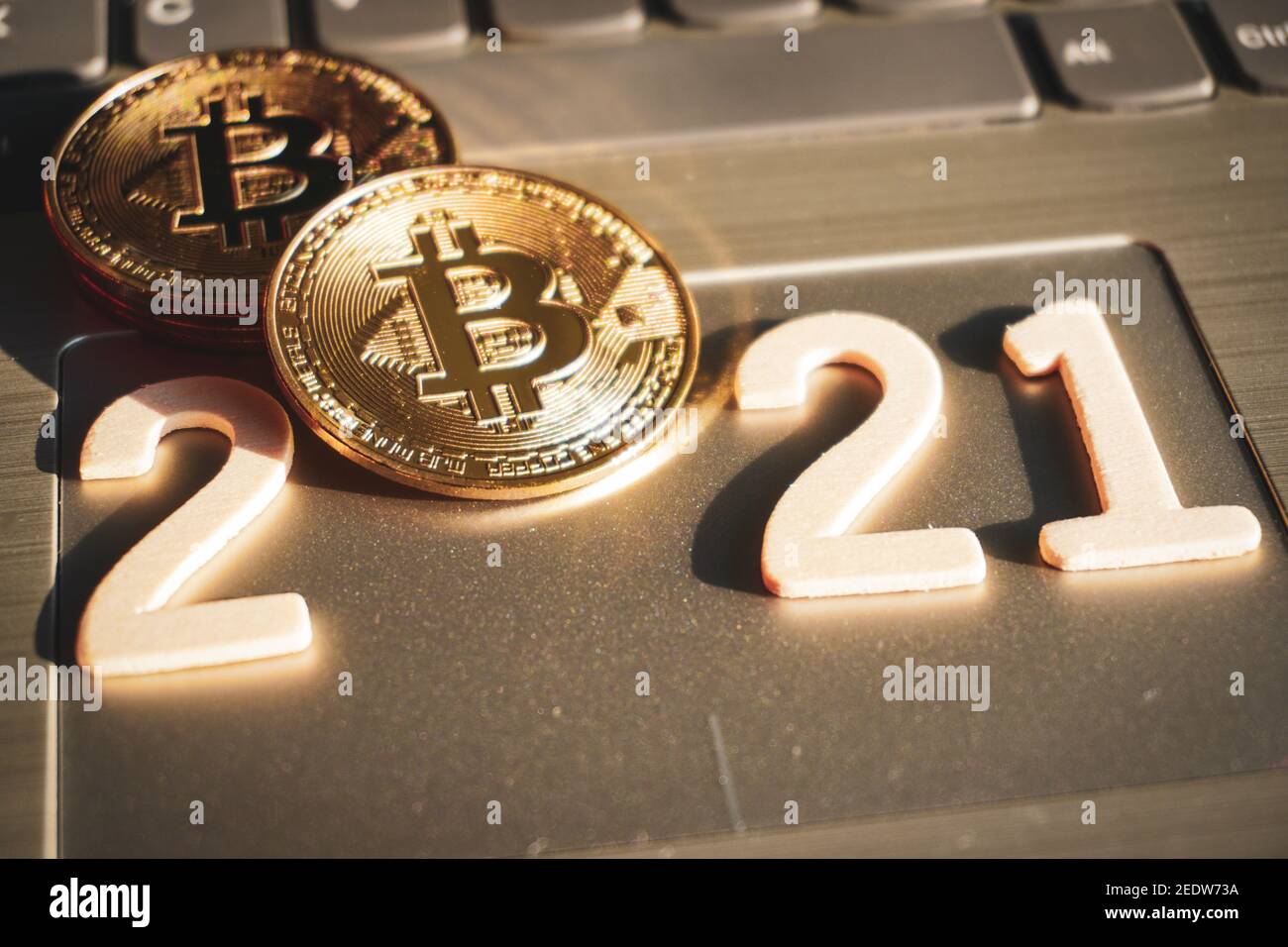 Bit coin crypto currency on computer background. Digital currency ...