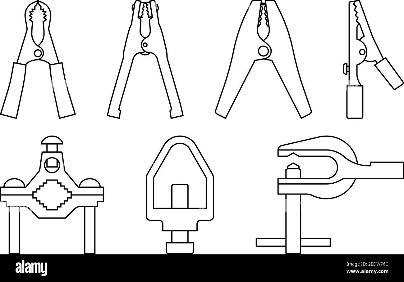 Alligator clip. Crocodile clip. Earthing clamp. Vector thin line Stock ...