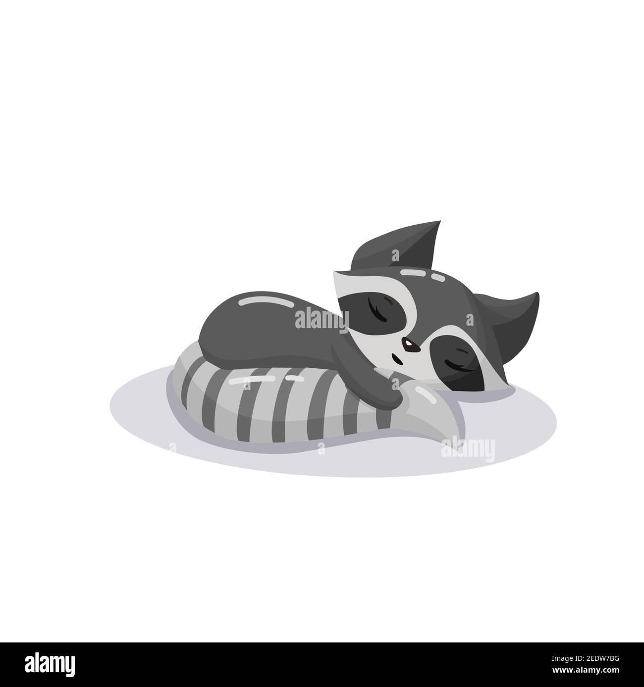 sleeping raccoon cartoon curled up. Flat vector illustration isolated ...