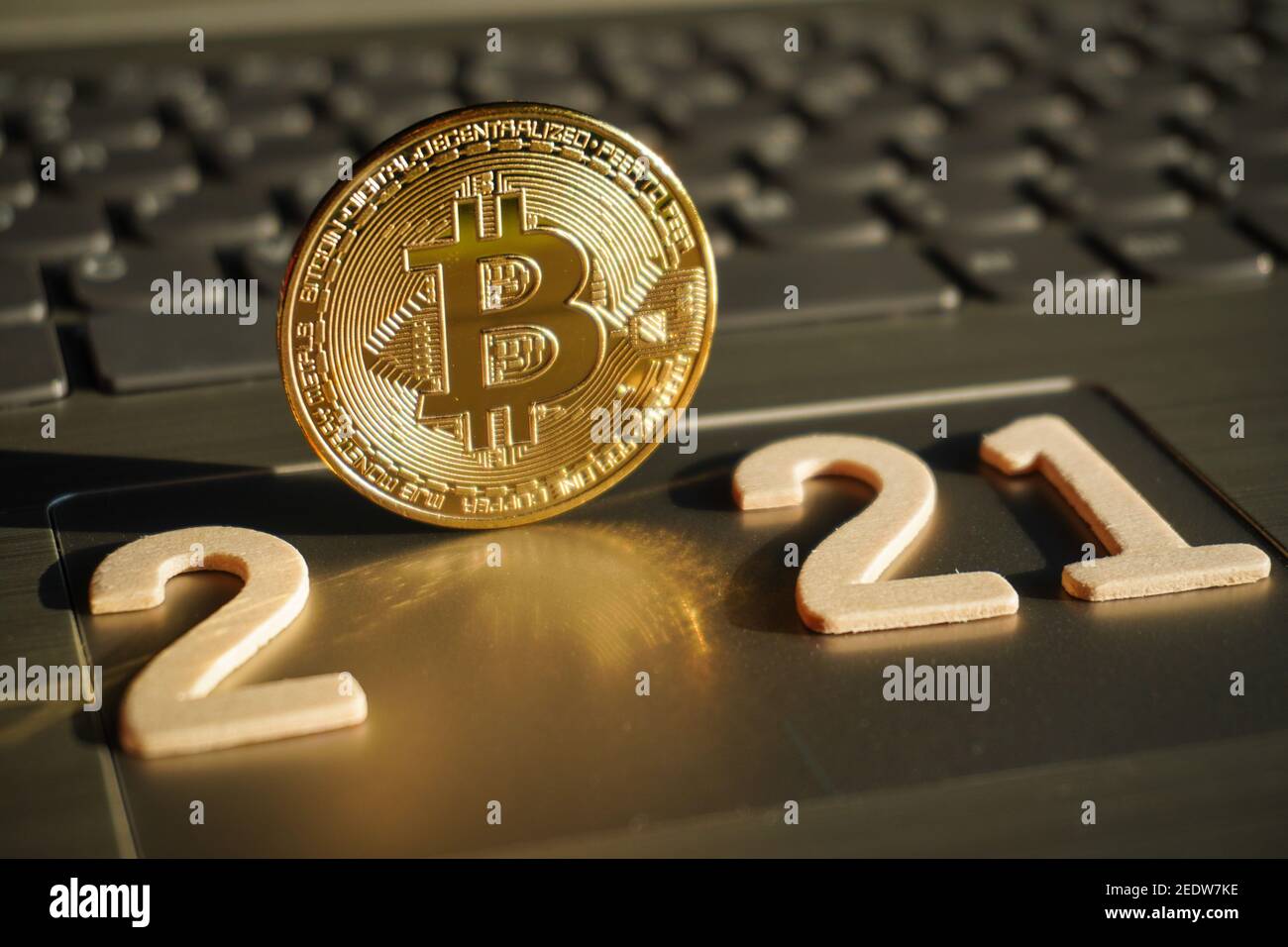 Bit coin crypto currency on computer background. Digital currency ...