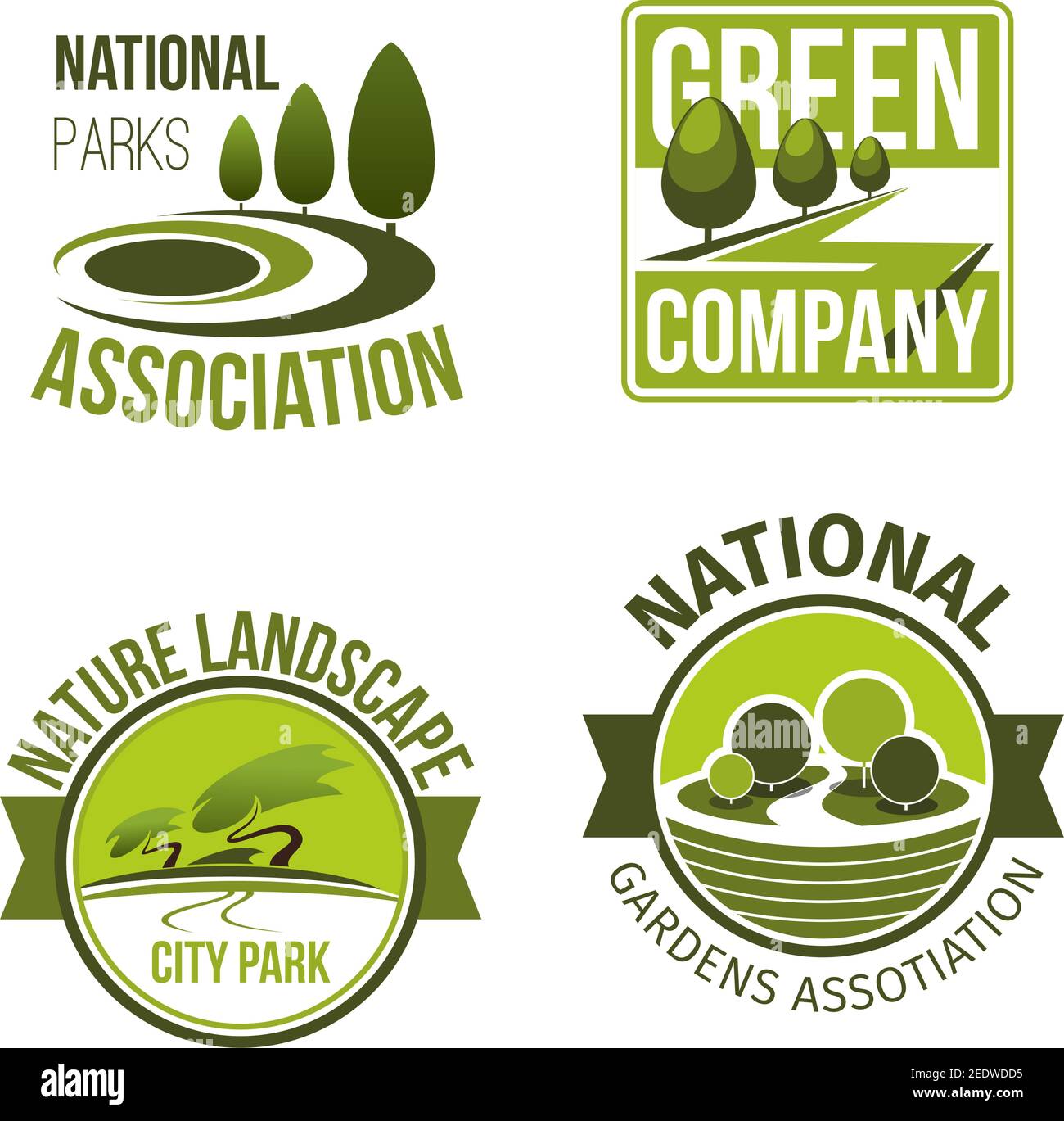 Park gardens, landscape and green nature company vector icons . Set of ...