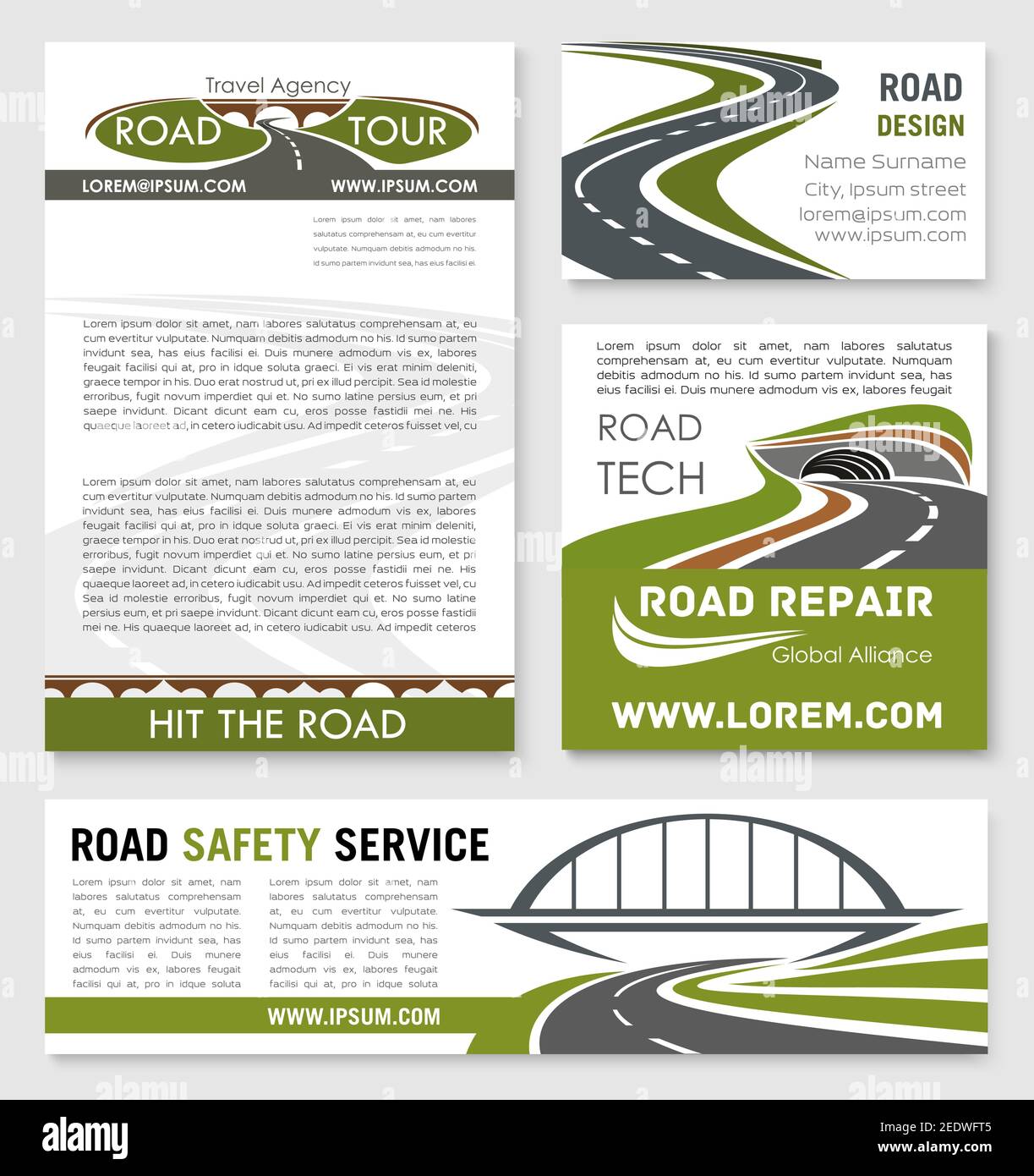 Road and highway banner template with bridge and tunnel. Road building ...