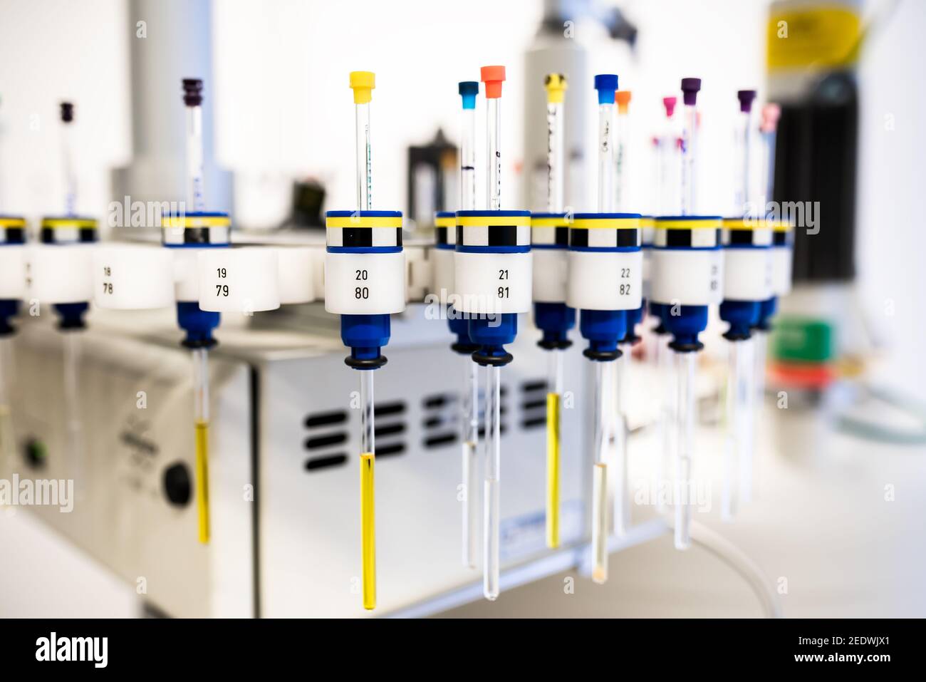 Autosampler of NMR spectrometer loaded with samples for analysis ...