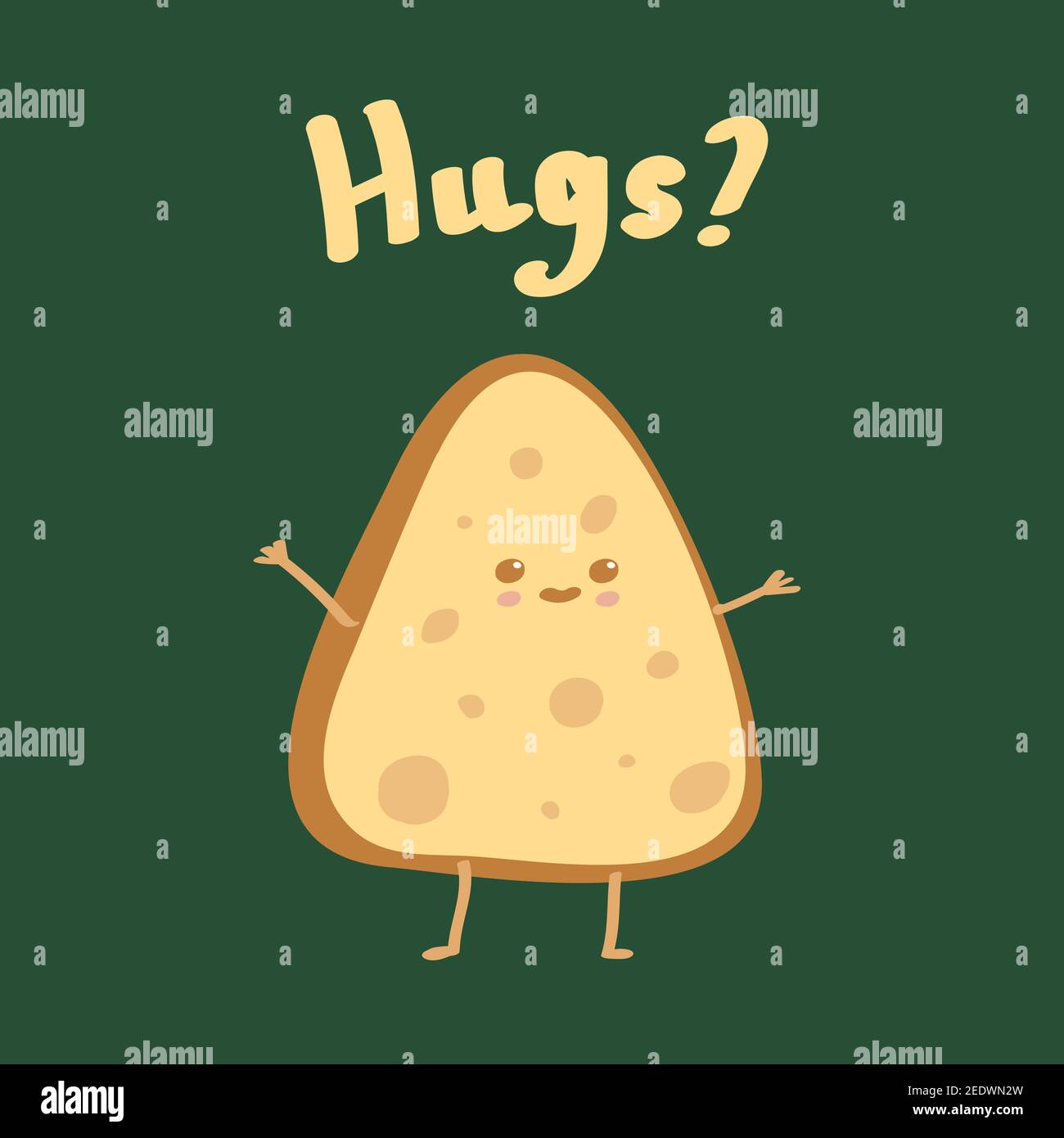 Cute happy funny nachos. Vector yellow colored cartoon hugs greeting ...